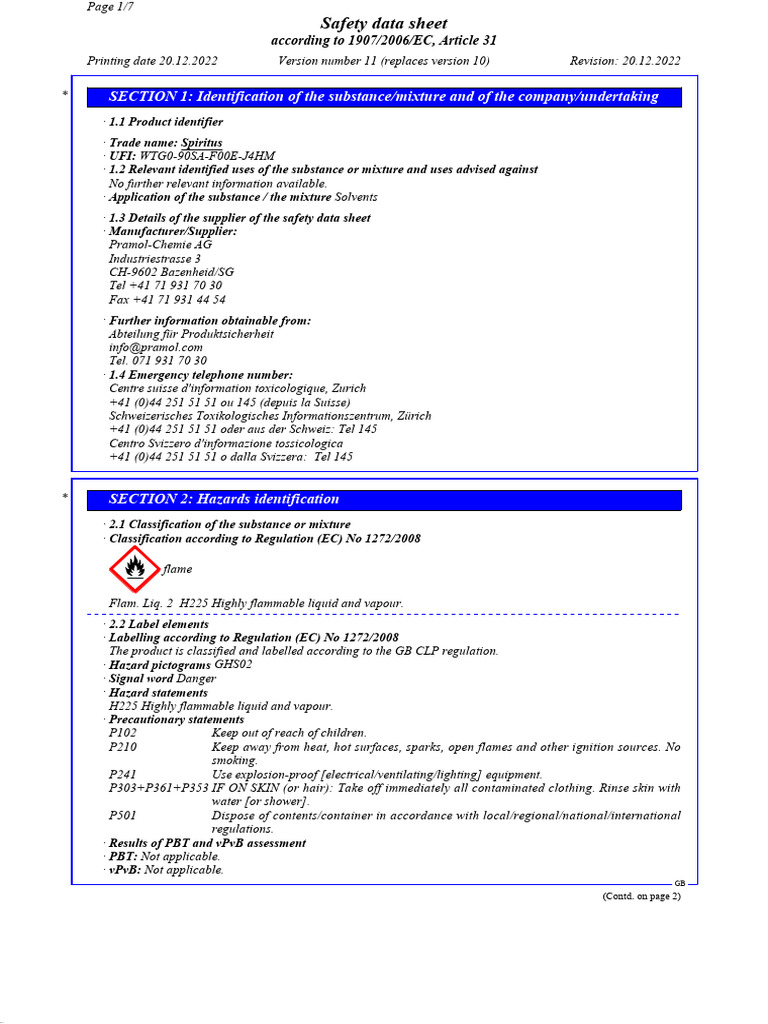 MSDS Spiritus (GB) | PDF | Dangerous Goods | Waste