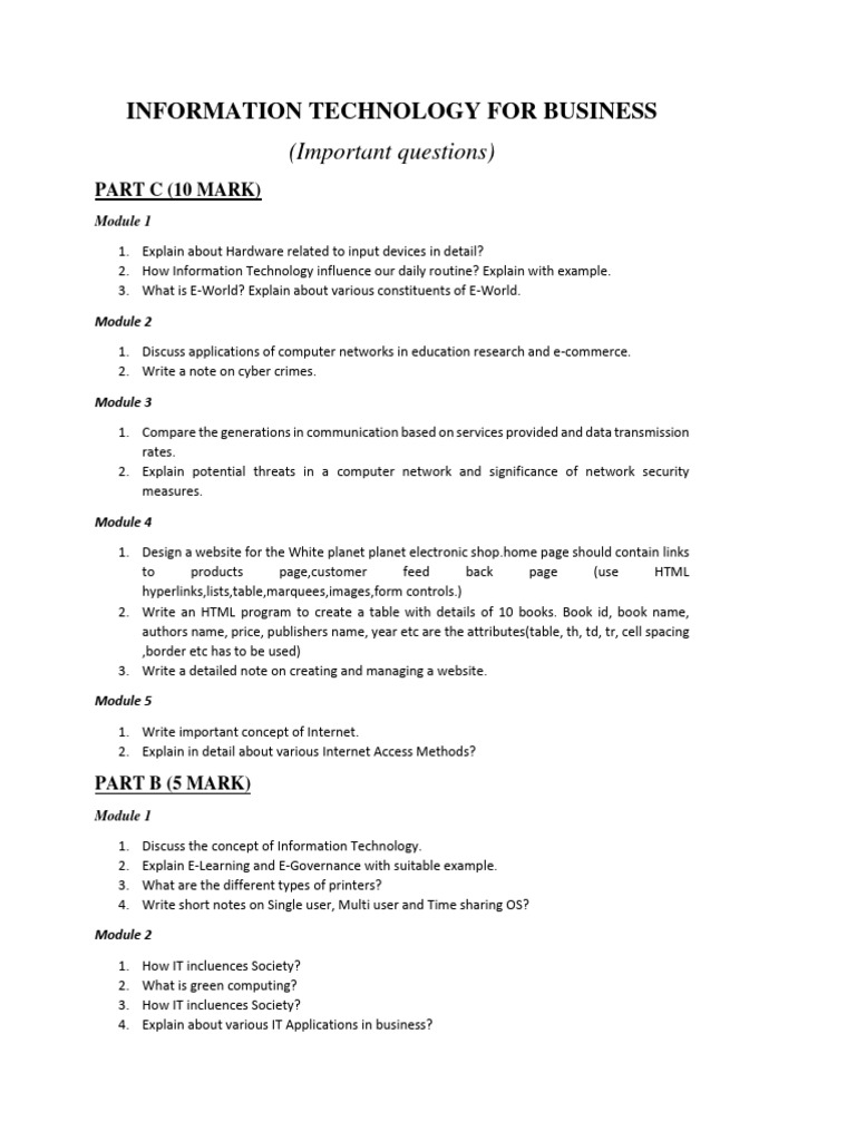 Itb Important Questions | PDF | Computer Network | Internet