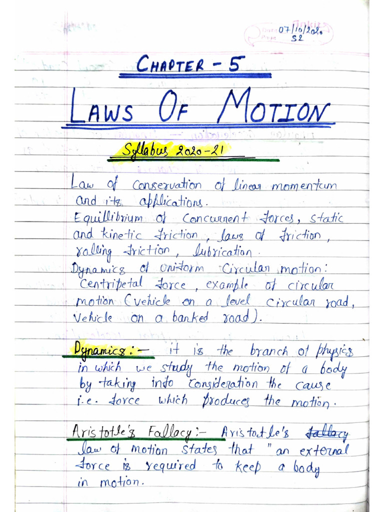 Laws of Motion Notes | PDF