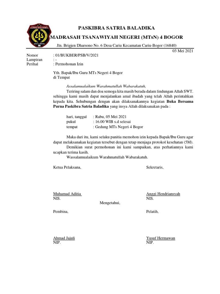 Surat Izin Bukber PSB | PDF