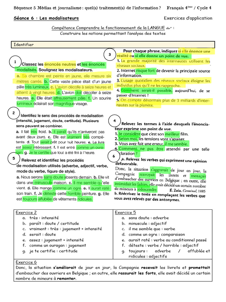 Exercices sur les modalisateurs en 4ème | PDF | Adverbe | Linguistique