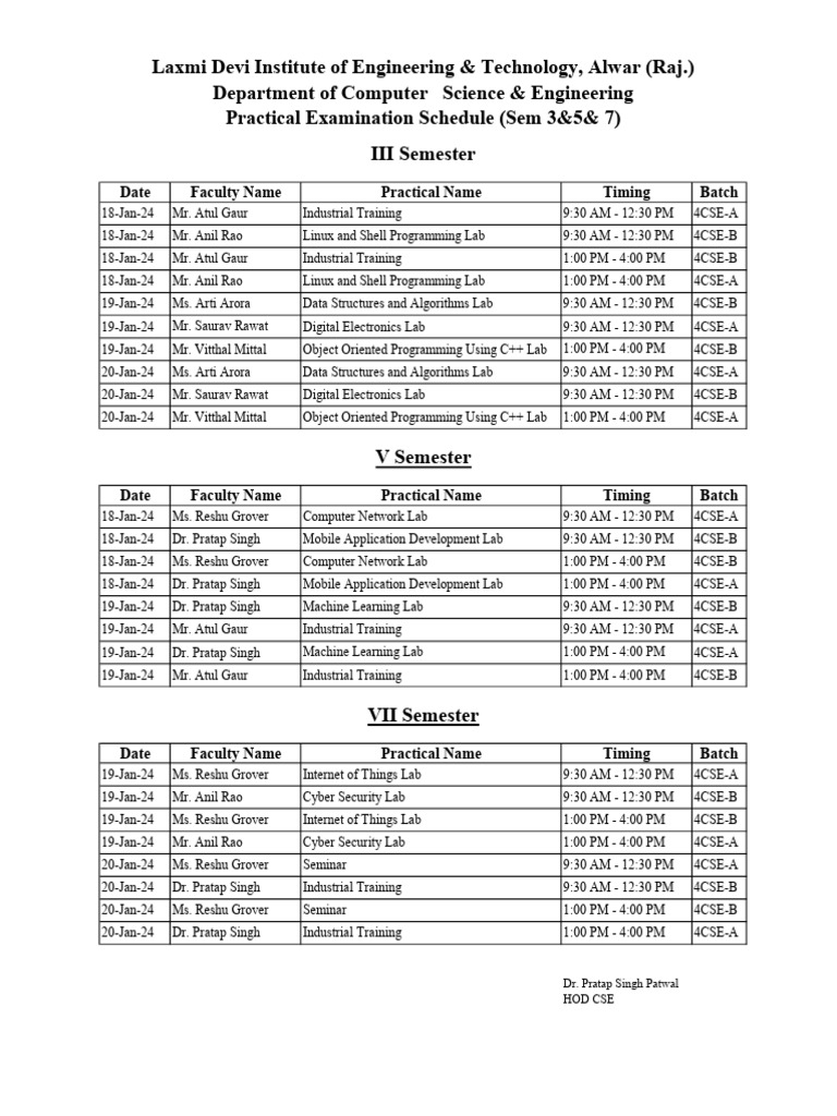 Practical Exam Schedule | PDF | Computer Engineering | Physical Sciences