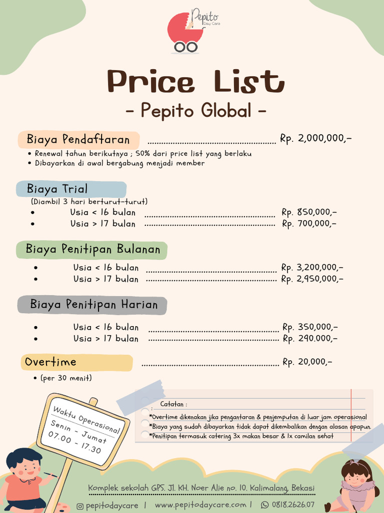 Daftar Harga Pepito Daycare Bekasi | PDF