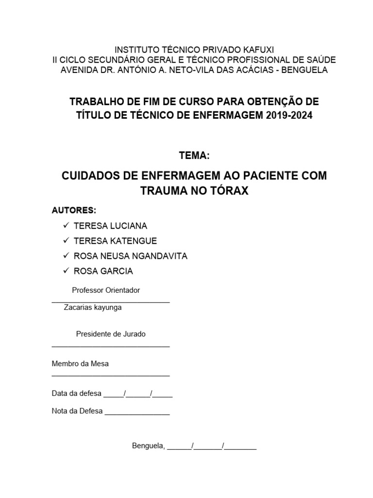 Cuidados de Enfermagem ao Paciente com trauma no torax-1 | PDF | Pulmão ...