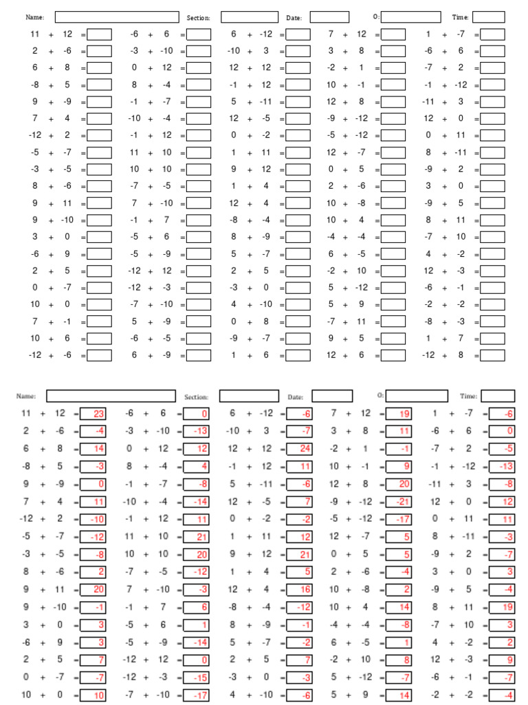Integers Window Card | PDF