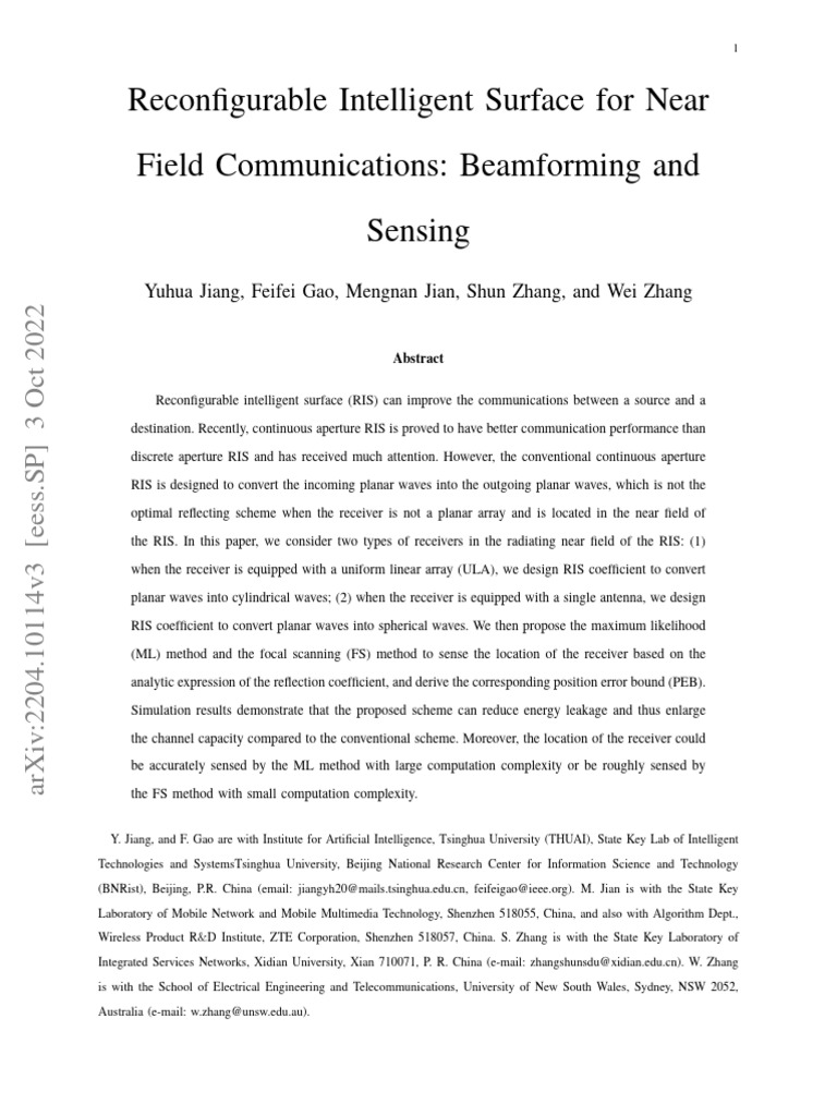 Reconfigurable Intelligent Surface For Near Field Communications ...