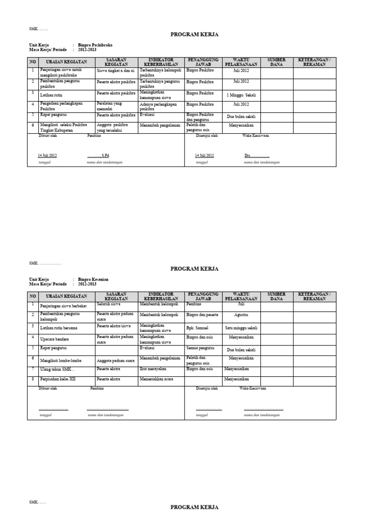Contoh Proker Eskul | PDF