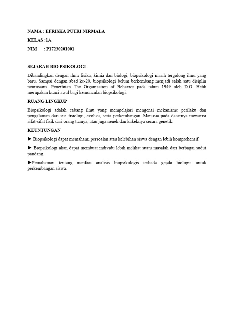 001 Efriska Putri Nirmala 1a Resume Psikologi | PDF