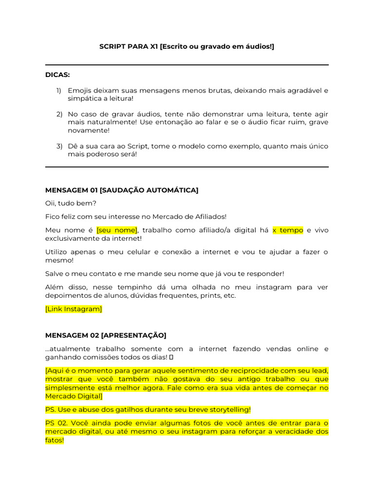 SCRIPT PARA X1 (Modelo Conversão Individual) | Download grátis PDF | Publicidade | Imagem