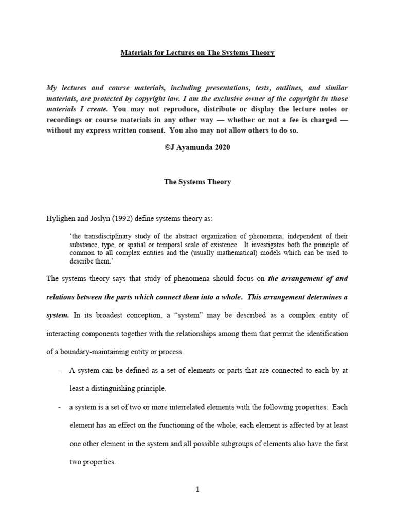 Materials For Lectures On The Systems Theory | PDF | System | Systems ... Materials For Lectures On The Systems Theory | PDF | System | Systems ...