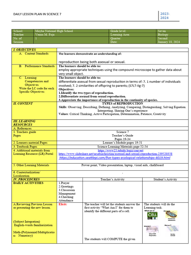 7es DLP For COT 2 2023 2024 | Download Free PDF | Gases | Learning