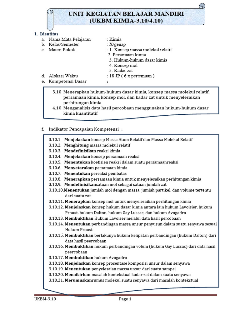 Ukbm Kim 3.10 Stoikiometri | PDF | Metode & Bahan Ajar | Sains & Matematika