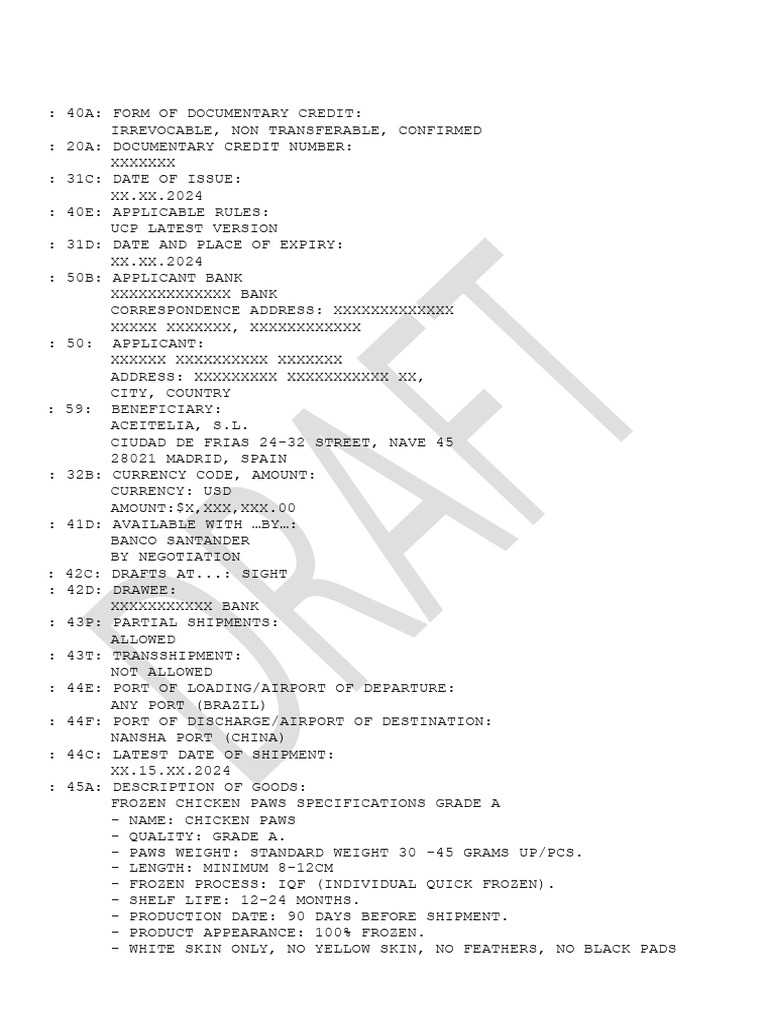 Non-Transferable Documentary Credit Details | PDF | Letter Of Credit ...