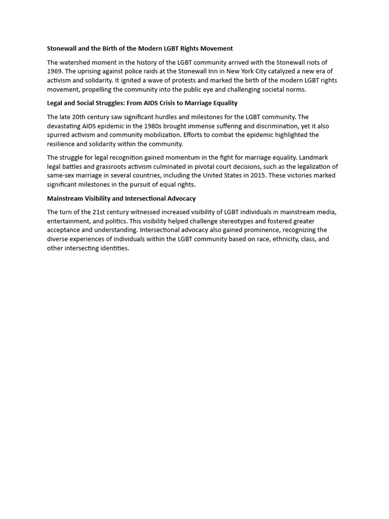 Stonewall and The Birth of The Modern LGBT Rights Movement | PDF