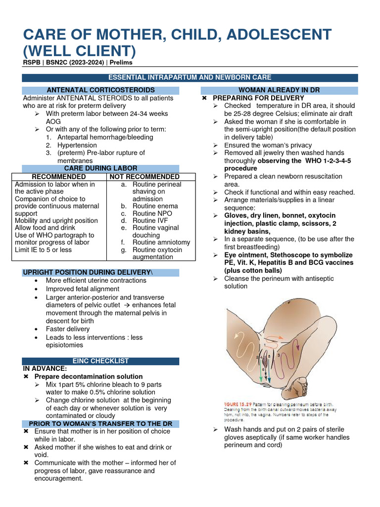 Maternal and Child Health Nursing Transes | PDF | Childbirth | Preterm ...