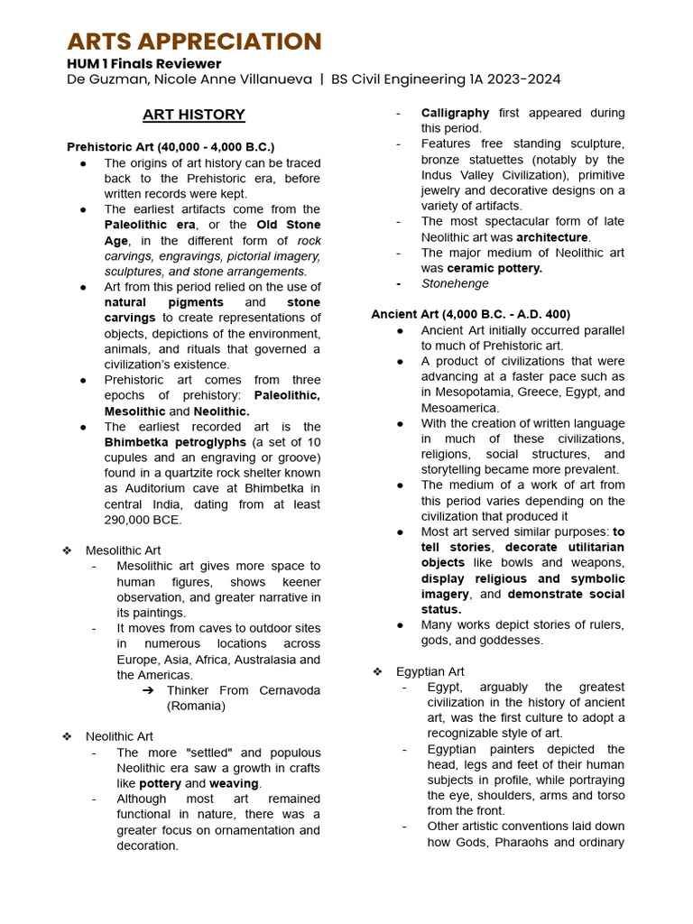 B5 HUM 1 Finals Reviewer | PDF | Impressionism | Cubism