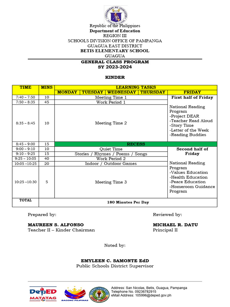 Betis ES Catch Up Fridays Class Program | PDF | Social Institutions | Philippines