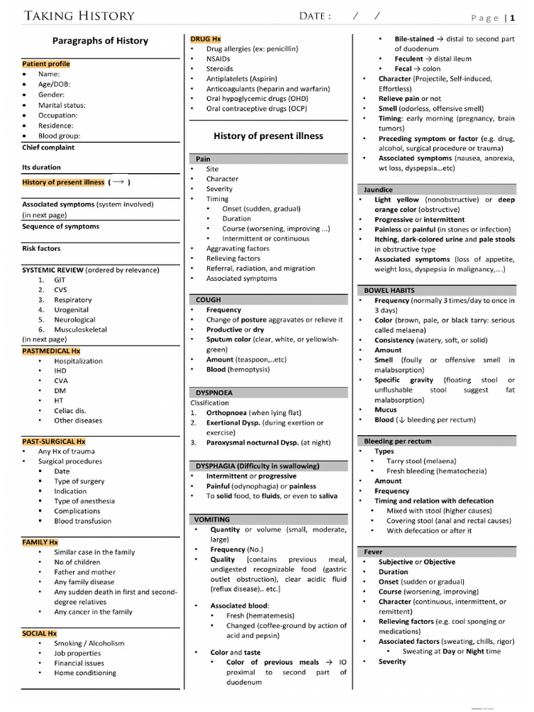 History Taking For Medical Students | PDF