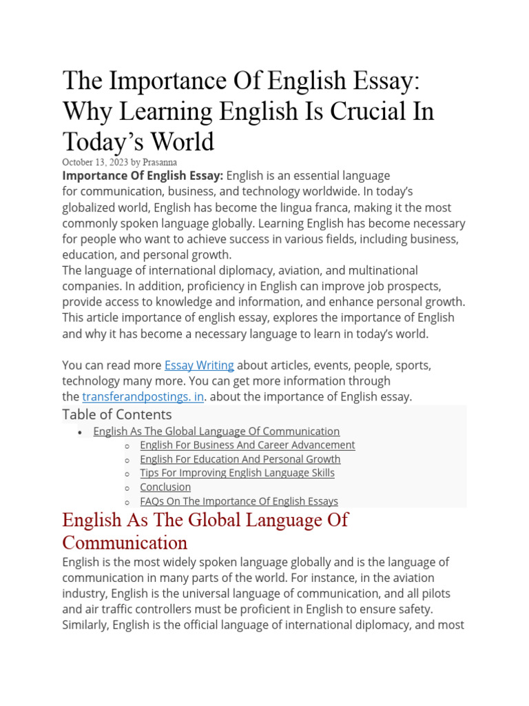 Pentingnya Bahasa Inggris | PDF | English Language | Critical Thinking