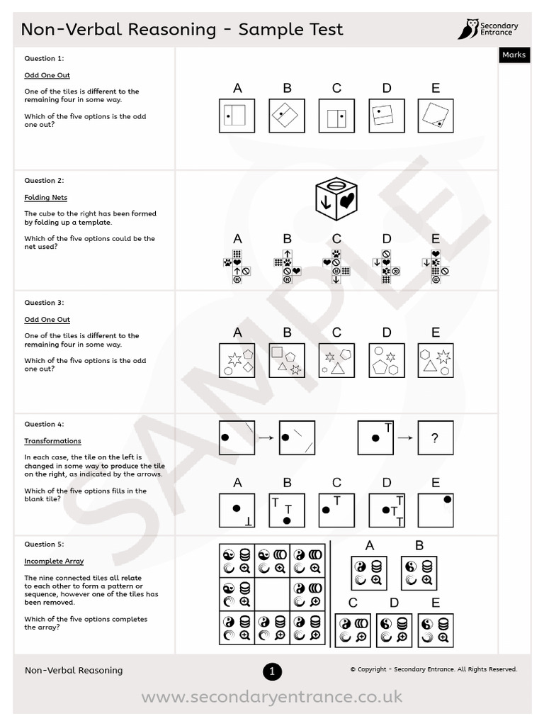Non-Verbal Reasoning - Sample Test 2020 (Secondary Entrance) | PDF ...