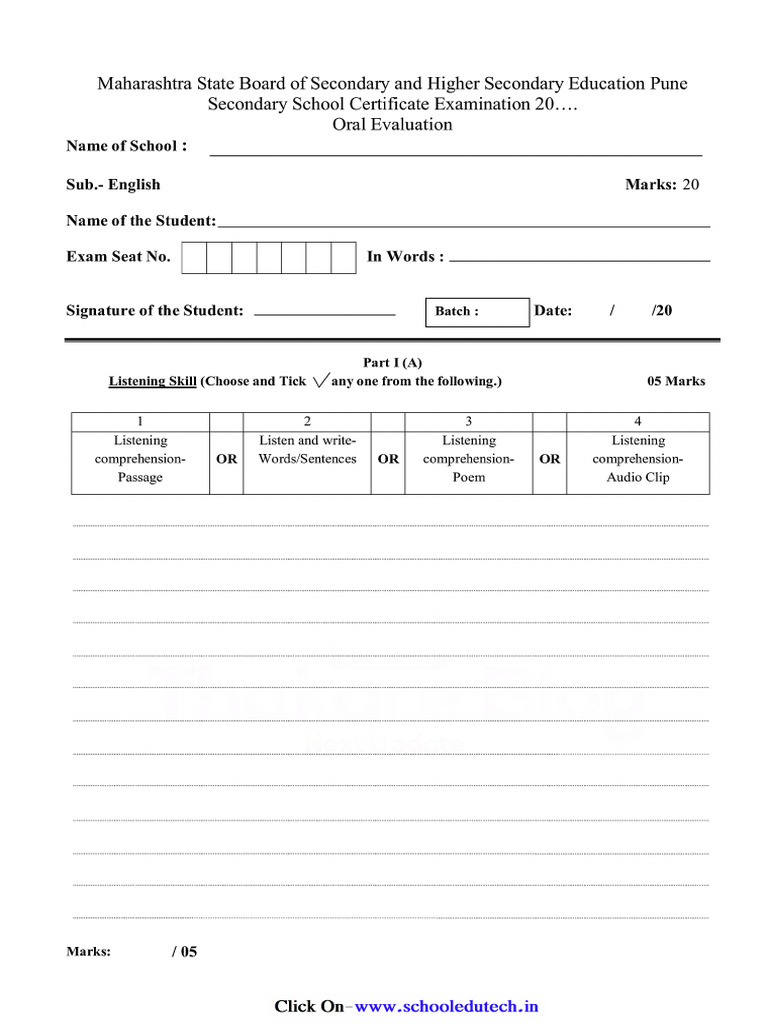 Board Oral Answersheet English | PDF