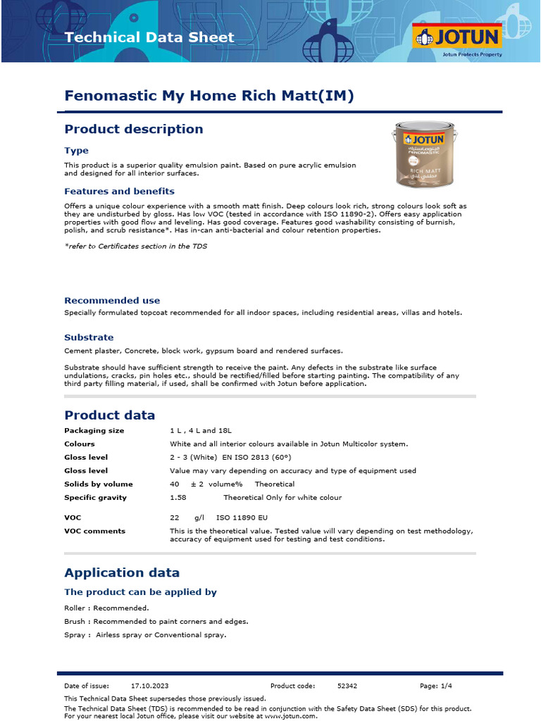 Fenomastic My Home Rich Matt (IM) : Technical Data Sheet | PDF | Paint | Materials