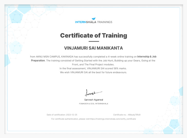 Internship & Job Preparation Training - Certificate of Completion | PDF