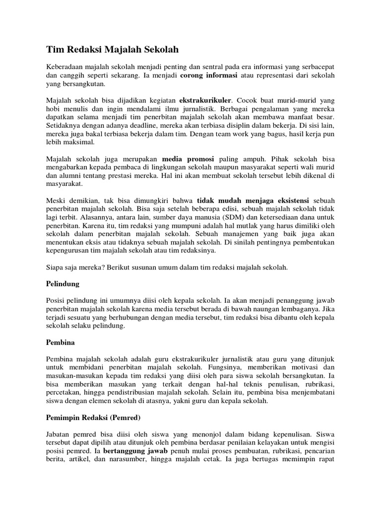Struktur Tim Redaksi Majalah Sekolah | PDF | Karier & Perkembangan