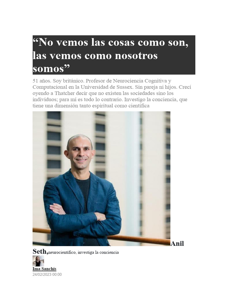 Anil Seth | PDF | Conciencia | Cerebro