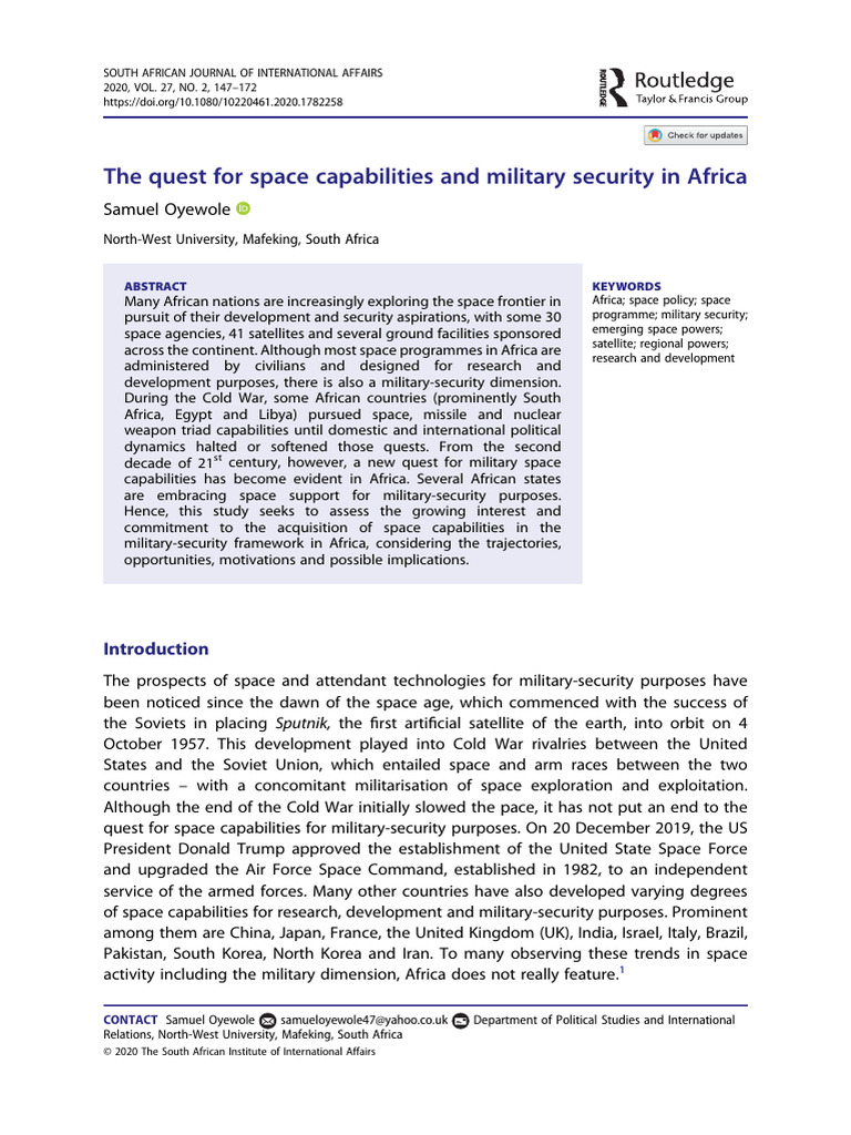 The Quest For Space Capabilities and Military Security in Africa | PDF ...