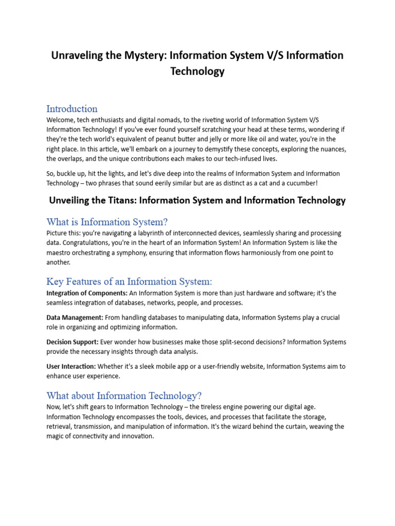 IS Versus IT | PDF | Computer Network | Information Technology