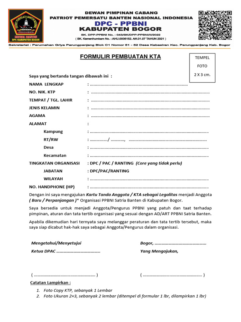 Formulir Pembuatan Kta Anggota | PDF | Griya & Taman