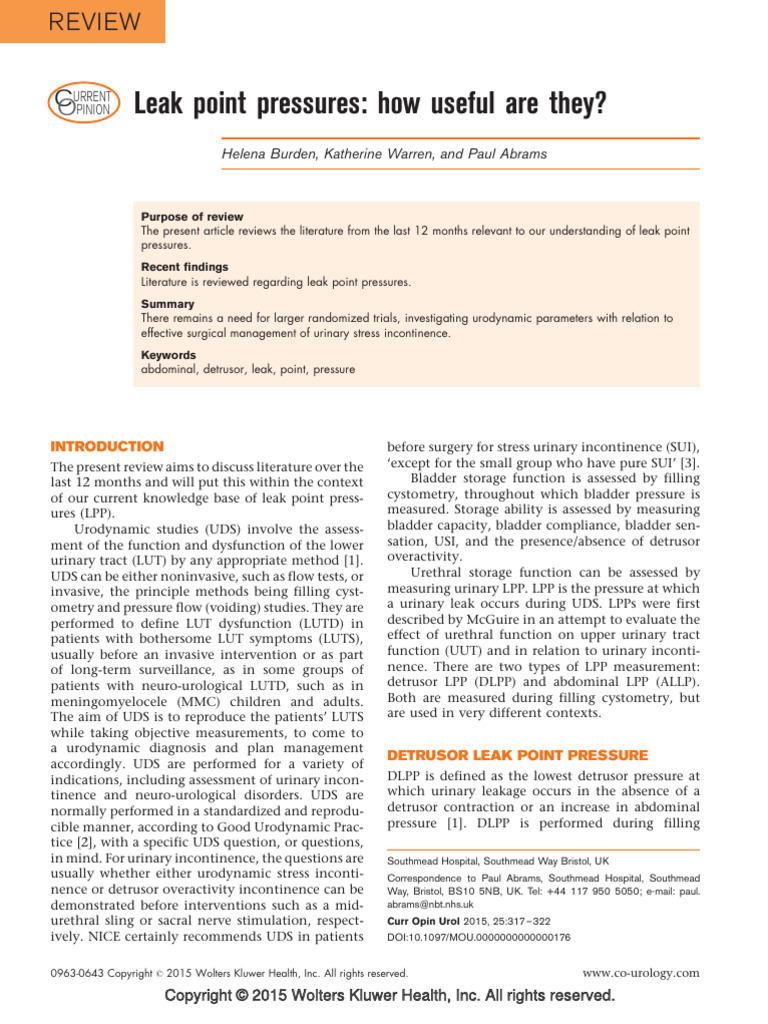 Leak Point Pressures How Useful Are They Burden Warren Abrams | PDF ...