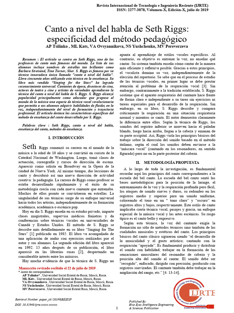 Speech Level Singing of Seth Riggs Speci | PDF | Canto | Sonido