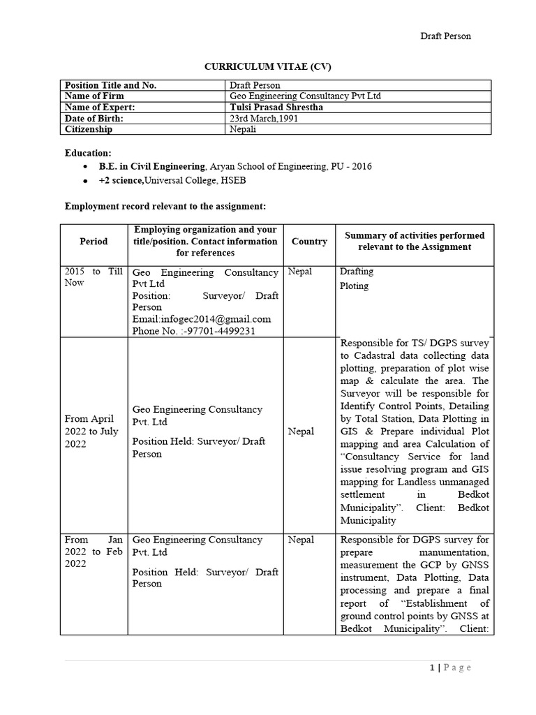Final Tulsi Shrestha CV | PDF | Surveying | Geographic Information System