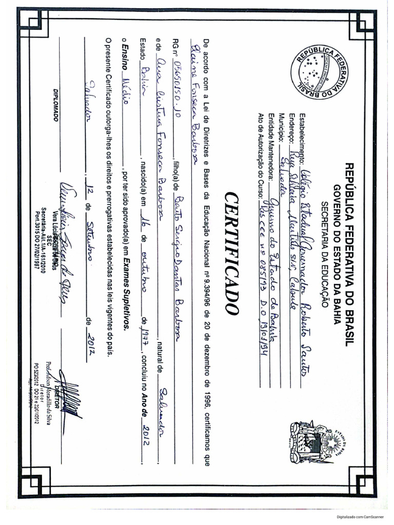 Certificado Ensino Médio | PDF