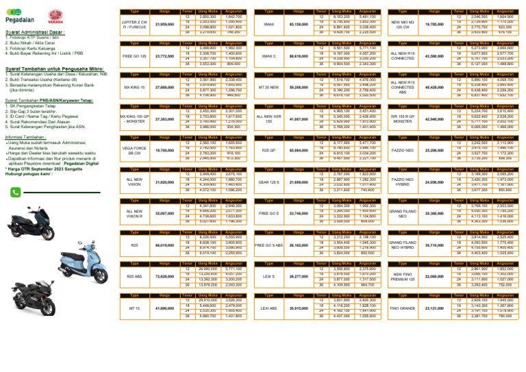 Brosur Angsuran Motor Yamaha 2023 | PDF