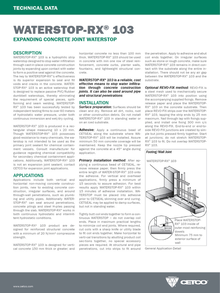TDS Waterstop-Rx 103 Emea en 202001 V1 | PDF | Concrete | Pipe (Fluid ...