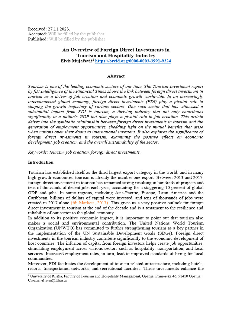 Tourism FDI: Economic Growth Driver | PDF | Foreign Direct Investment ...