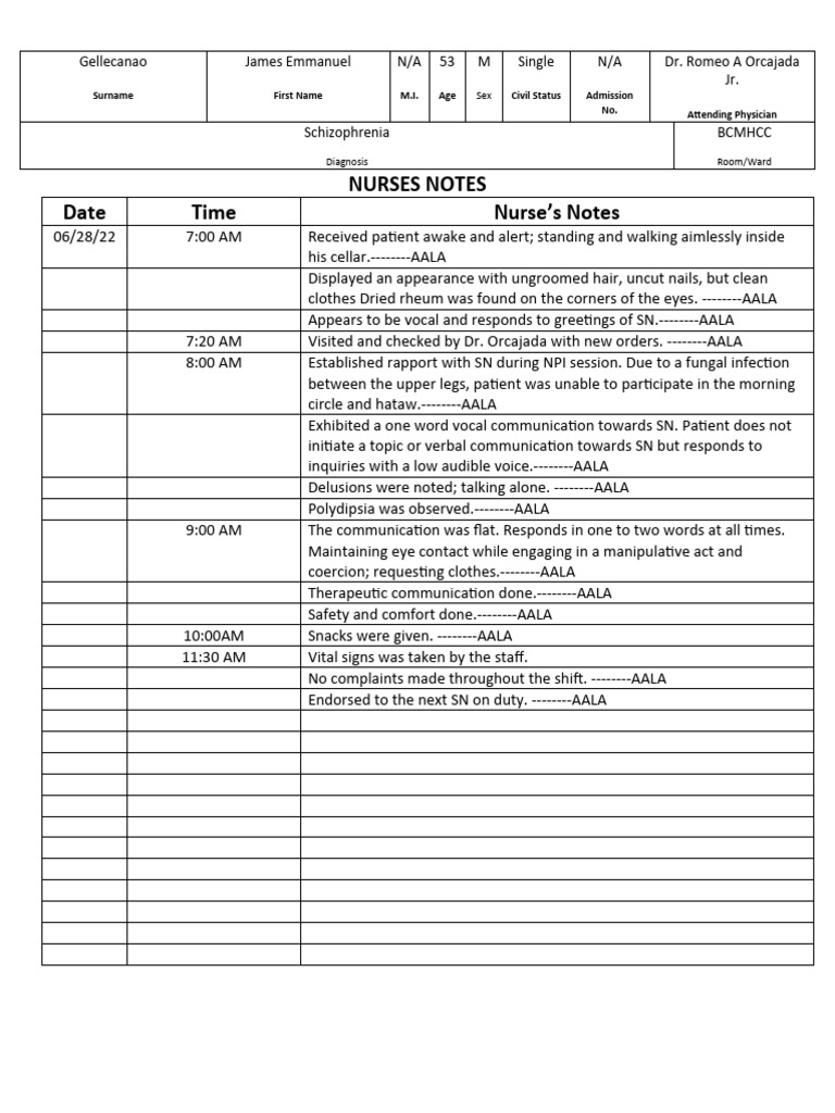 Nurses' Notes (Psychiatric Exposure) - 1 | PDF | Causes Of Death ...
