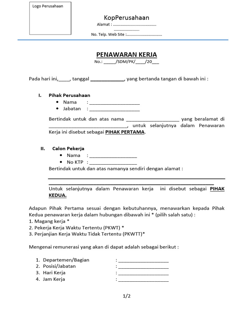 Form Penawaran Kerja | PDF