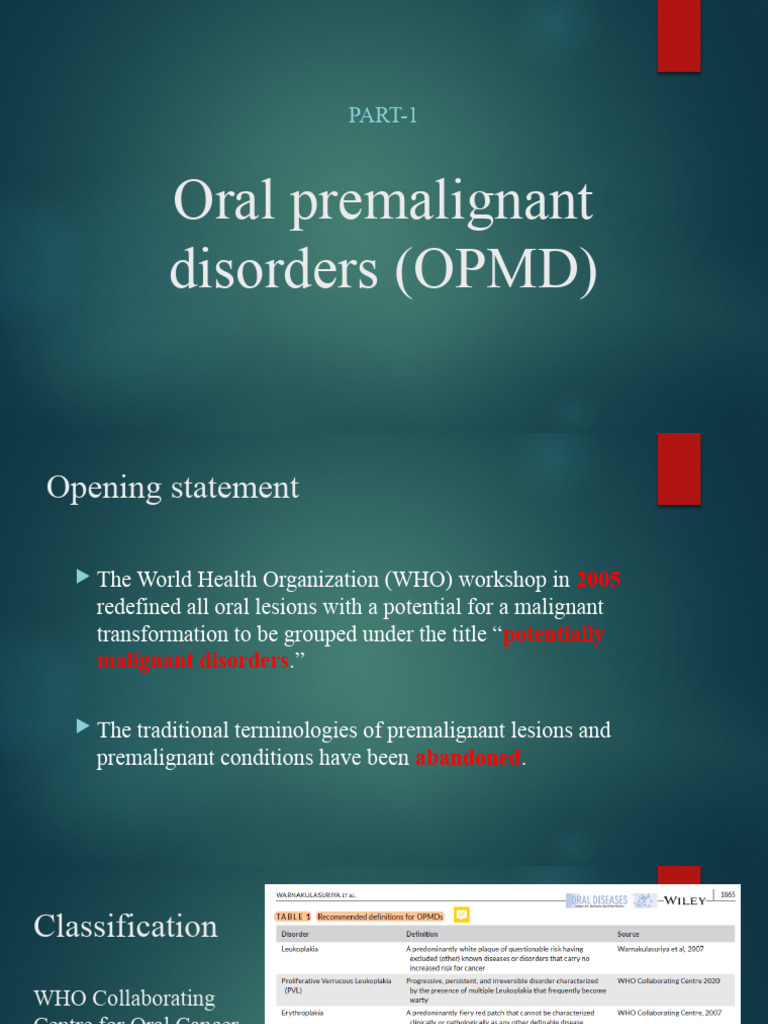 Oral Premalignant Disorders Overview | PDF | Metastasis | Biopsy