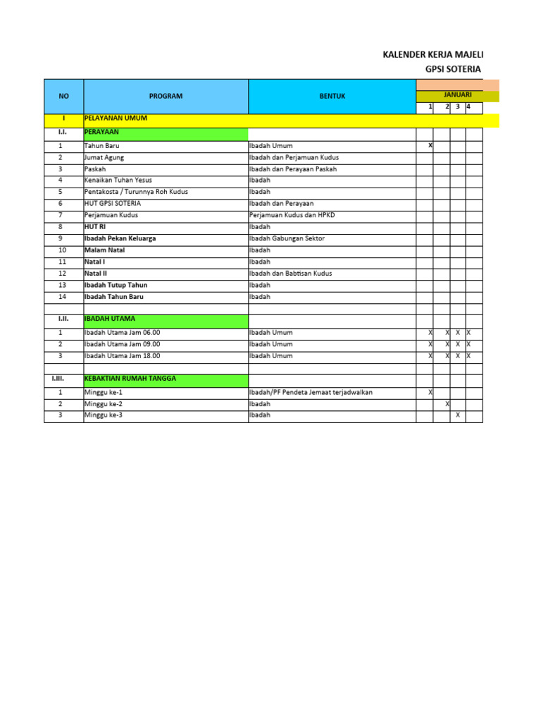 Kalender Kerja Majelis Jemaat GPSI Soteria | PDF