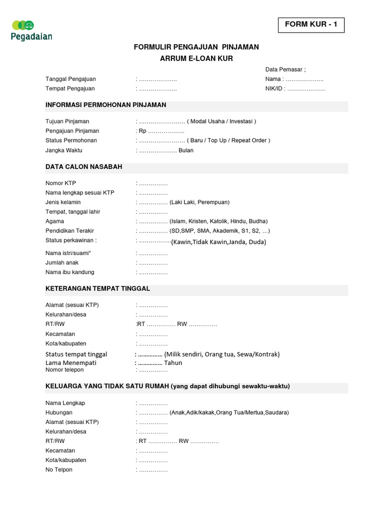 Formulir Pengajuan Pinjaman KUR | PDF