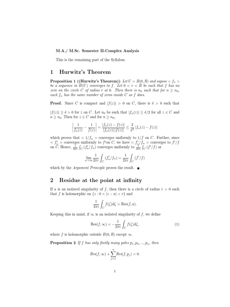 Hurwitz Theorem | Download Free PDF | Mathematical Analysis | Mathematics