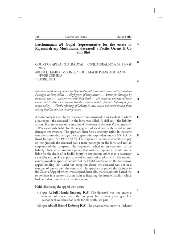 Letchumanan Al Gopal (Representative For The Estate of Rajammah AP ...