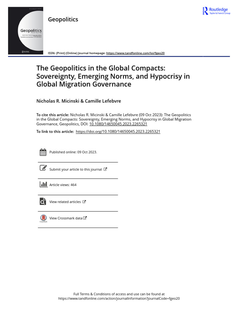 The Geopolitics in The Global Compacts Sovereignty Emerging Norms and ...