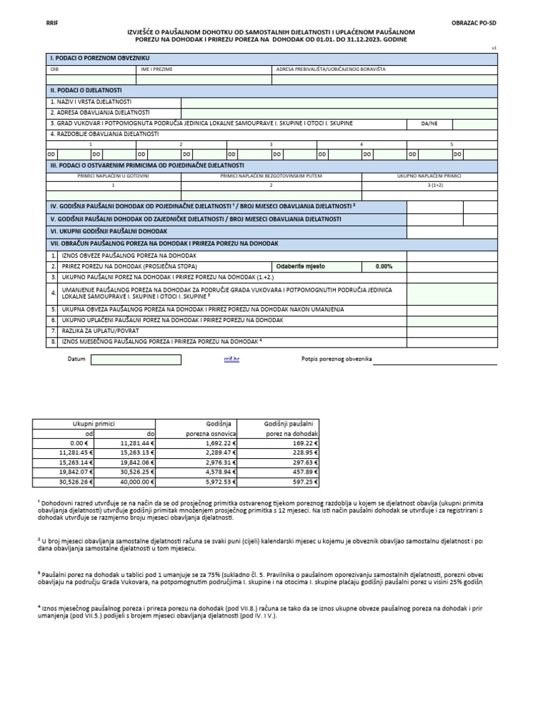 Obrazac Po SD 2023 Rrif | PDF