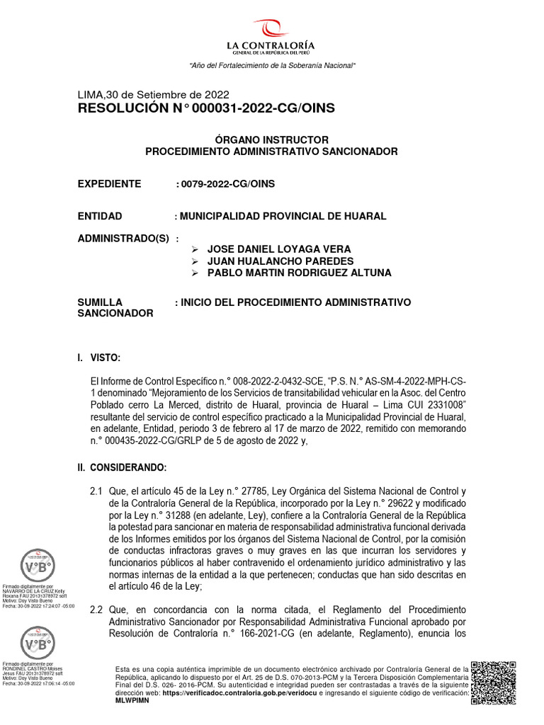 Resolución #000031-2022-CG - Oins | PDF | Regulación | Gobernancia
