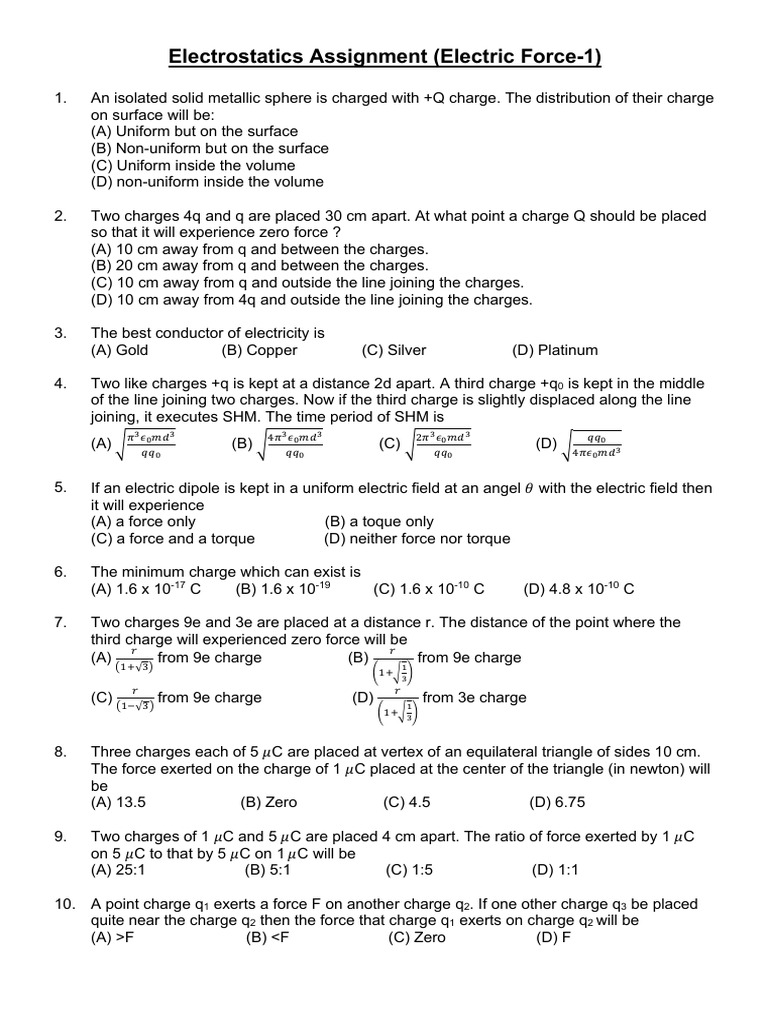 Electrostatics (Electric Force-1) | PDF | Force | Electrostatics